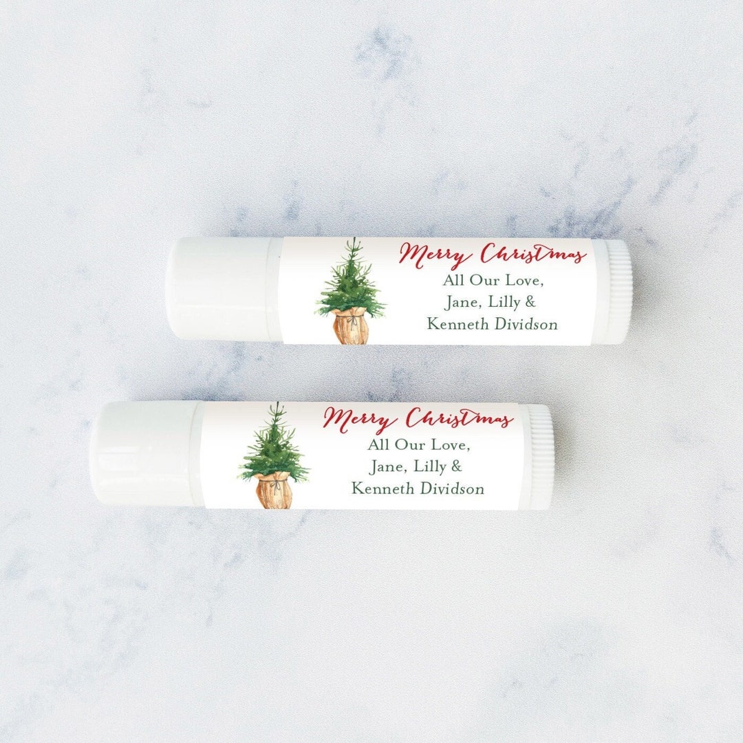 Personalized 10 Pieces Merry Christmas Christmas Tree Holiday Lip Balm ...
