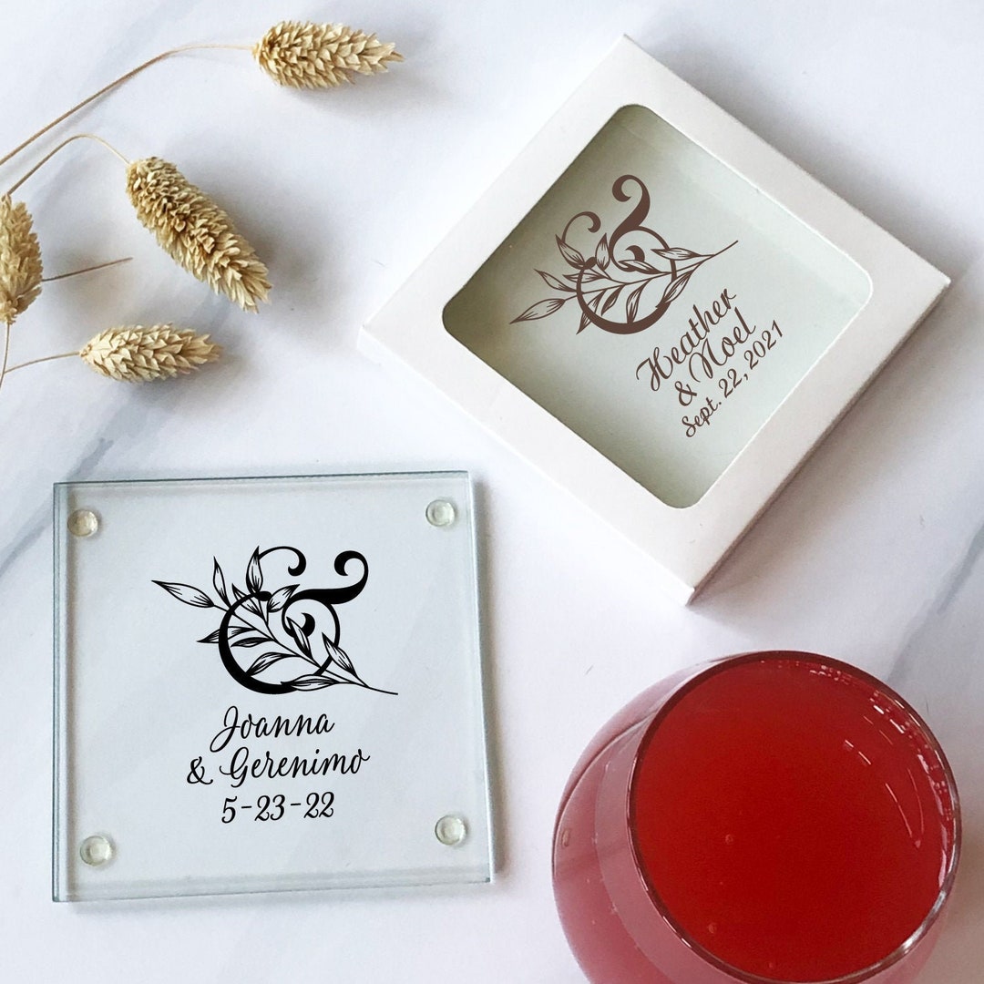 Personalized 24 Pieces Ampersand Leaf Eco Leaves Printed Glass Coaster ...
