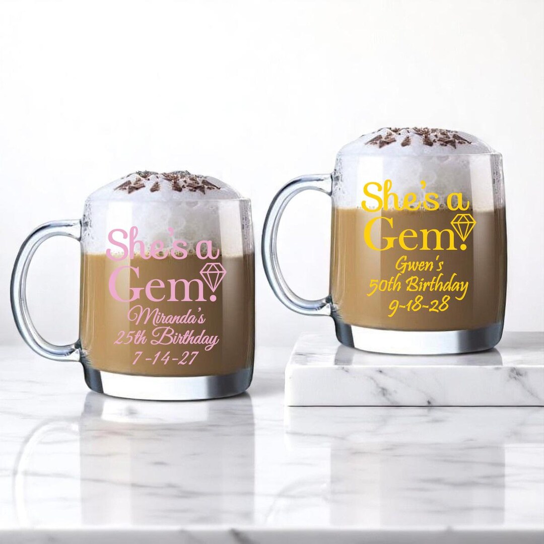 Personalized 18 Pieces She's A Gem Printed Glass Glass Handy Mug Favors ...