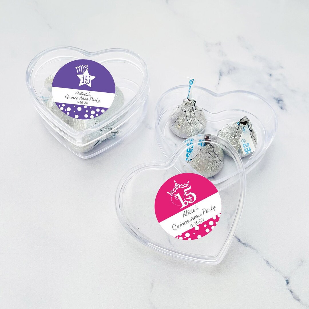 Personalized 12 Pieces Mis Quince Heart Shaped Clear Plastic Box With ...