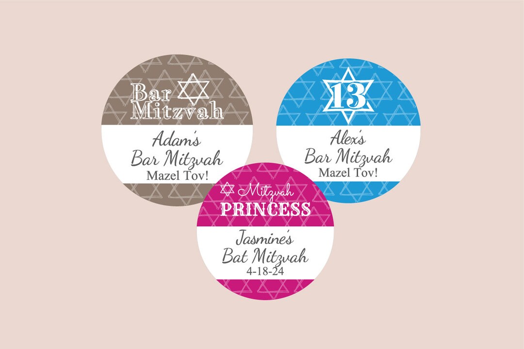 Personalized 24 Pieces Bar Mitzvah Favors or Bat Mitzvah Favors Labels ...