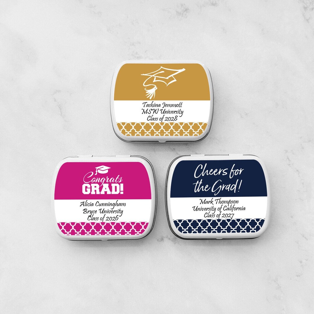 Personalized 12 Pcs Graduation Party White Mint Tin Containers With ...