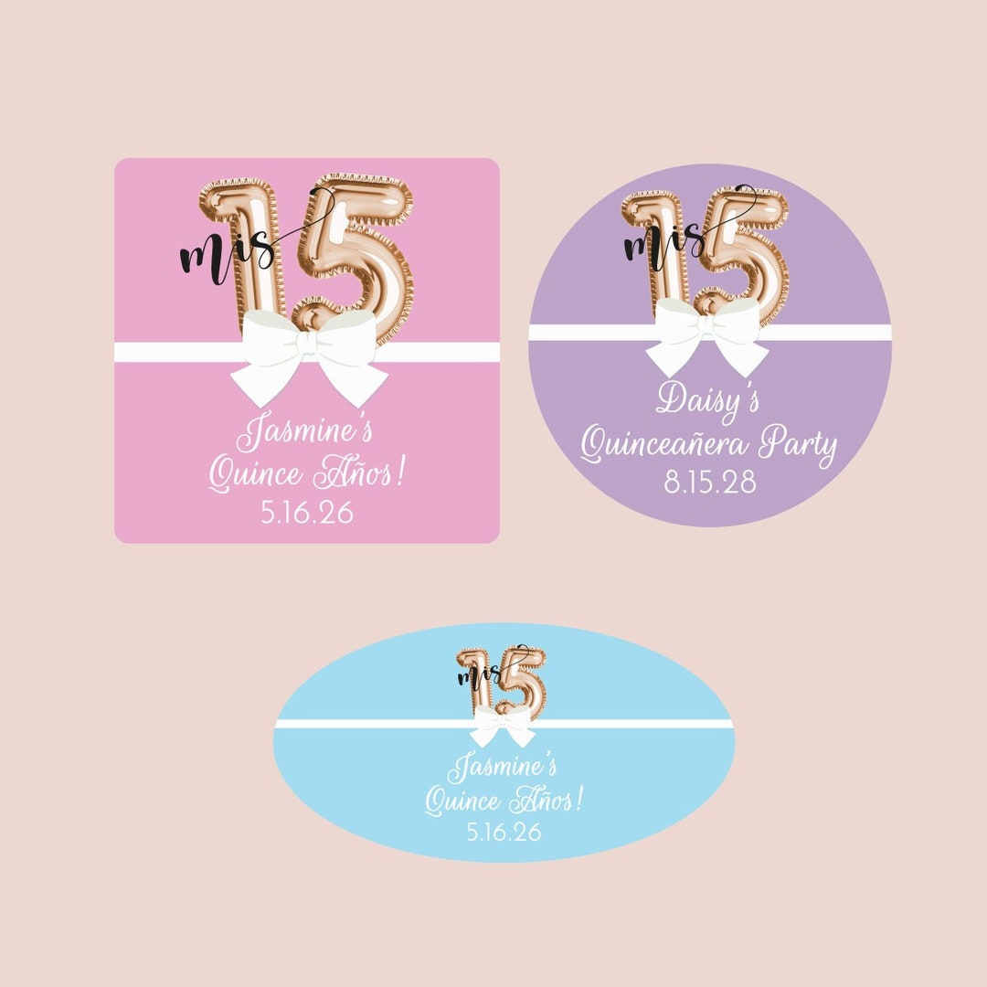Printed 24 Pieces Personalized Label Stickers Mis Quince Labels Favors ...