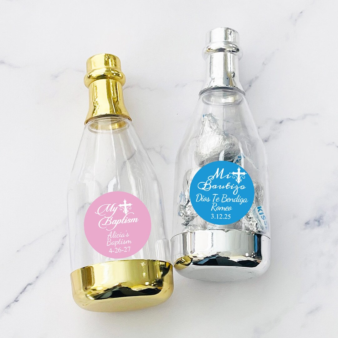 Personalized 12 Pieces Baptism Metallic Champagne Plastic Bottle Favor ...