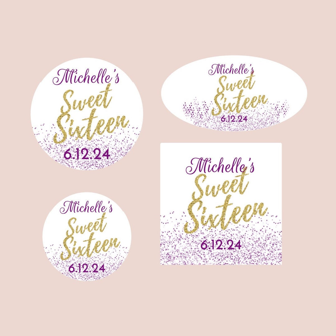 Printed 24 Pieces Personalized Label Stickers Sweet Sixteen Party ...