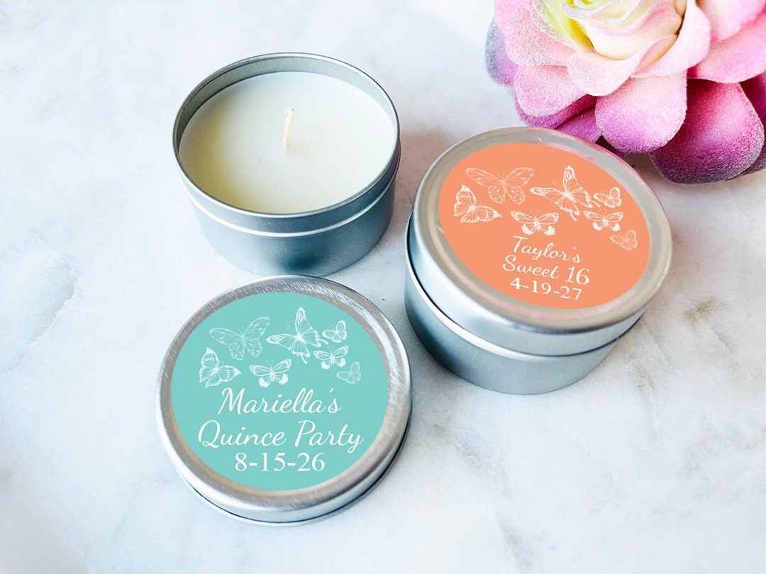 Sweet 16 Quinceañera Favors, Personalized 12 Pcs Butterfly Candle Tin ...
