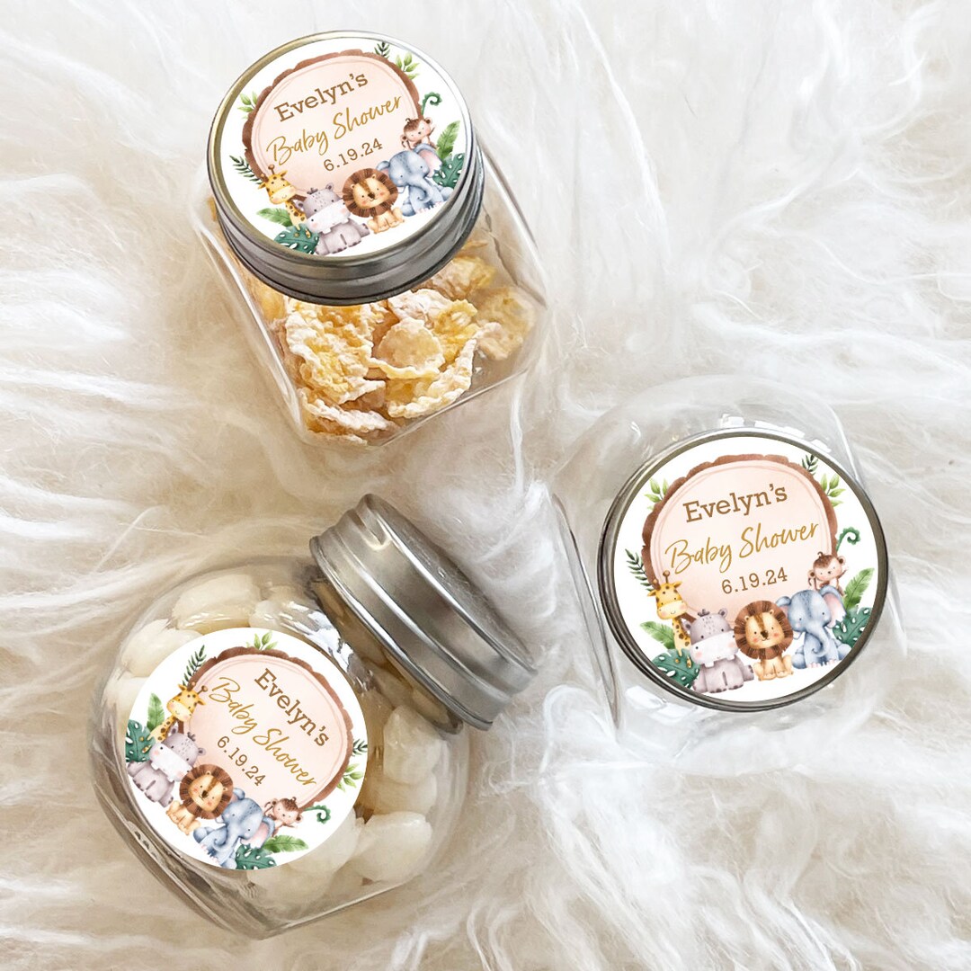 Personalized 12 Pieces Safari Baby Animals Mini Glass Favor Jar DESIGN ...