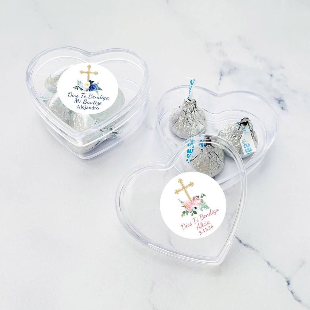 Personalized 12 Pcs Baptism or Bautizo Heart Shaped Clear Plastic Box ...