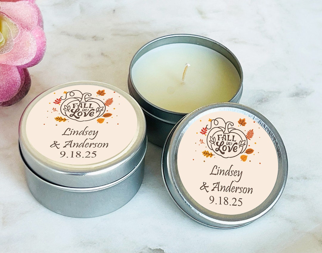 Personalized 12 Pieces Fall in Love Mini Candle Tin Favors, Wedding ...