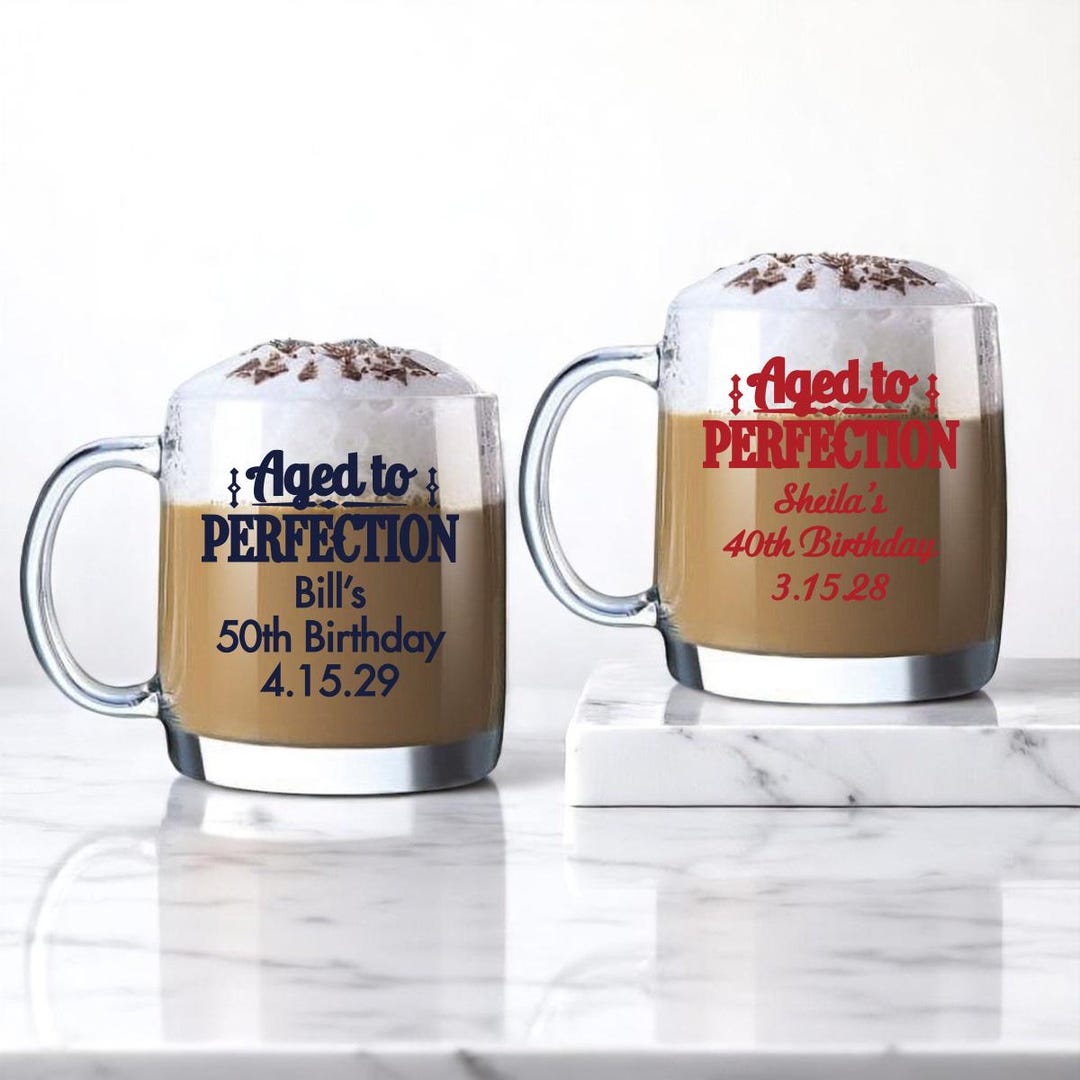 Personalized 18 Pieces Cheers to Aged to Perfection Printed Glass Handy ...