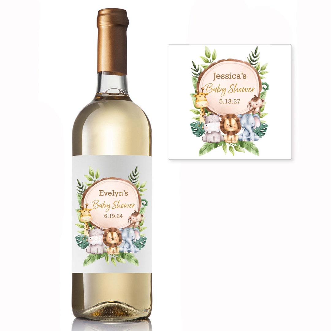 Personalized Safari Baby Animals Wine Bottle Waterproof Labels Favors ...