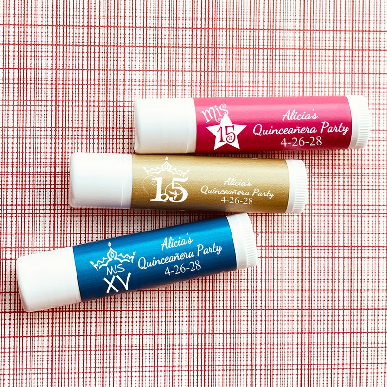 Personalized 10 Pieces Quince Años Lip Balm With Labels Stickers Favors ...
