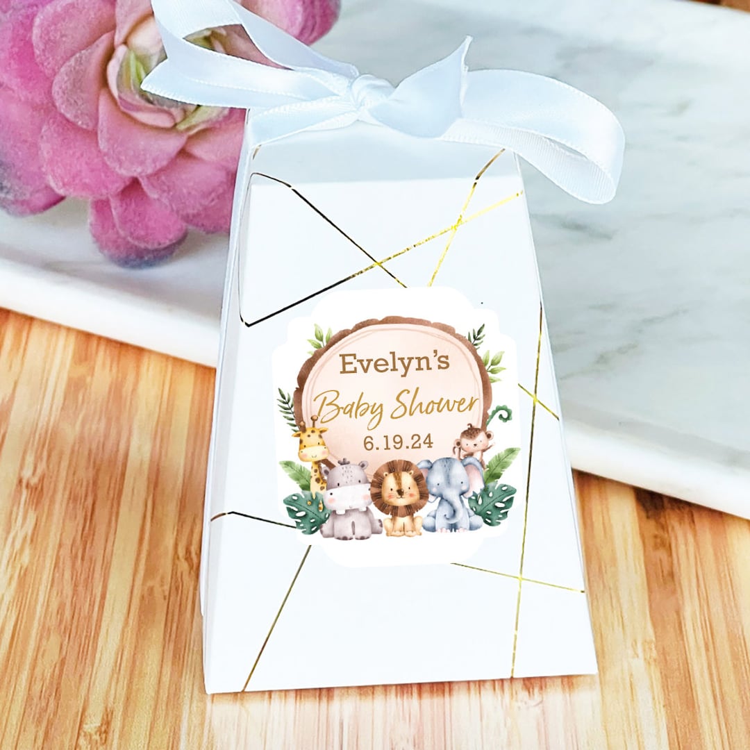 Personalized 12 Pieces Safari Baby Animals Favor Box With Gold Foil ...
