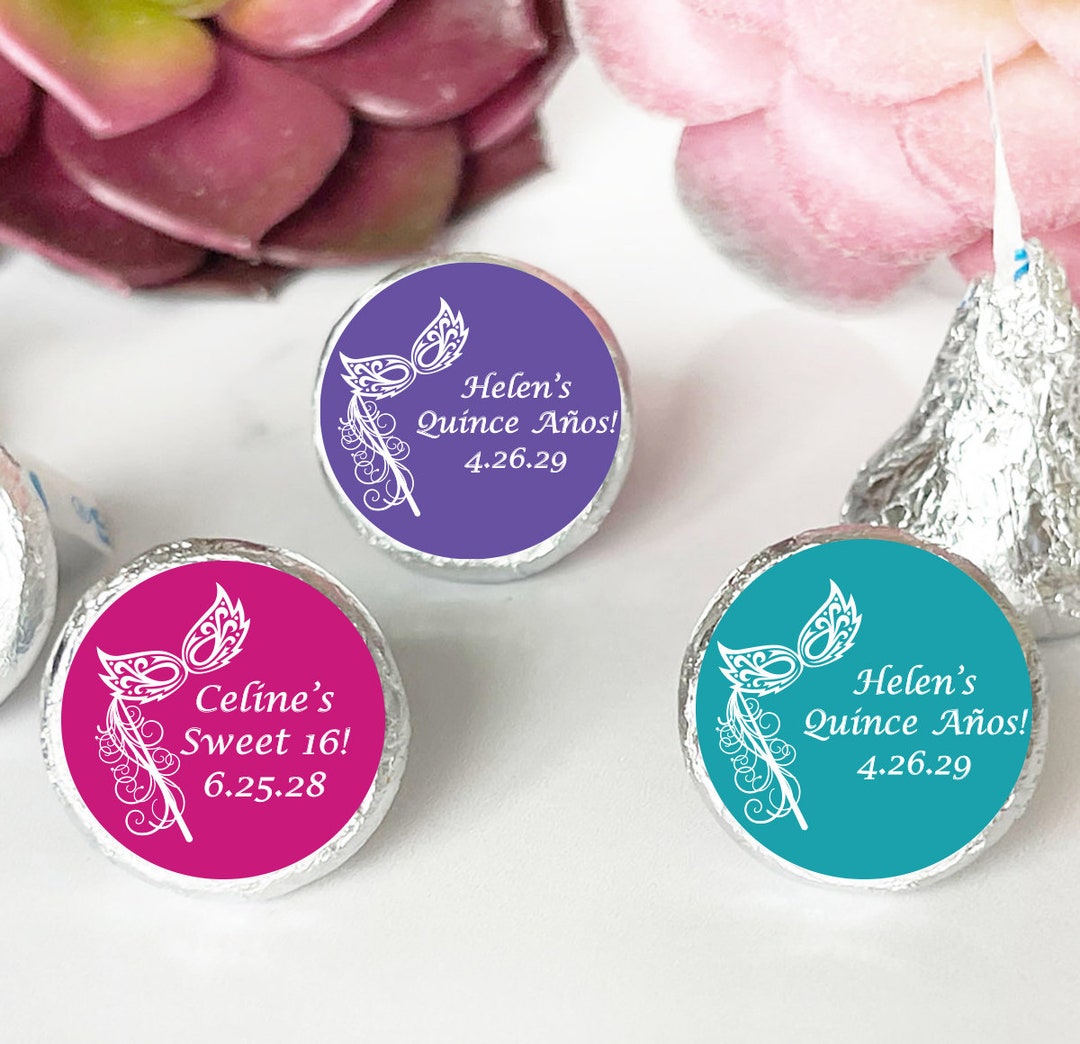 Personalized 108 Pcs Masquerade Sweet 16 Party Kisses Labels Favors ...