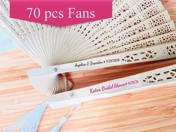 Personalized 70 Pieces Sandalwood Fan Favors With Personalized Clear Stickers MG128 Etsy