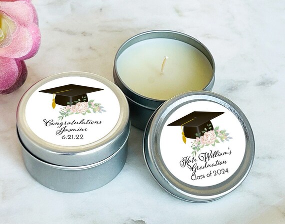 Personalized 12 Pieces Floral Graduation Cap Mini Candle Tin - Etsy