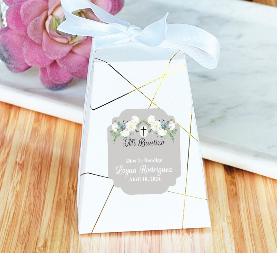 Personalized 12 Pieces Floral Bautizo Favor Box With Gold Foil Accent ...