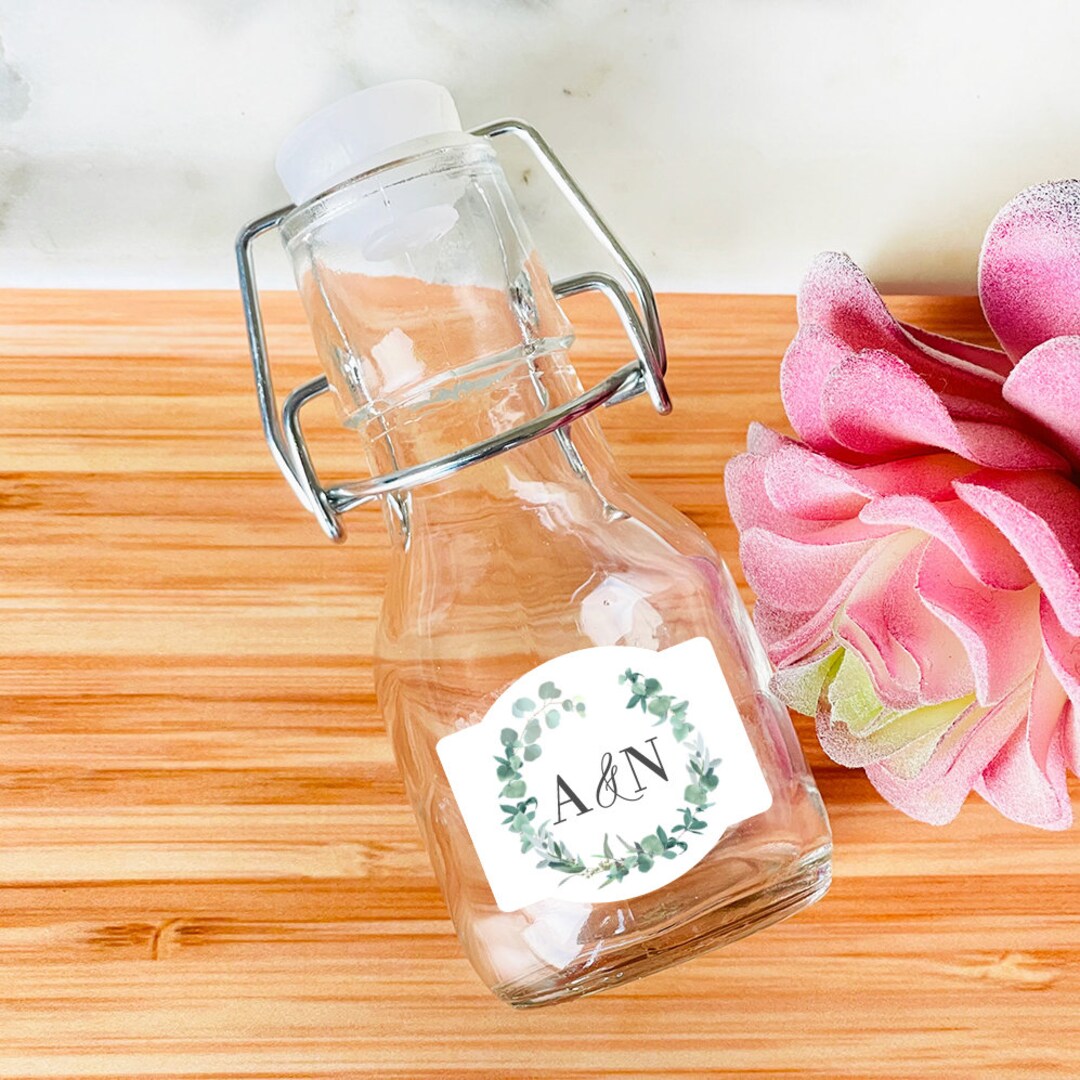 Personalized 12 Pcs Eucalyptus Initial Wedding Mini Latch Swing Top Jar ...