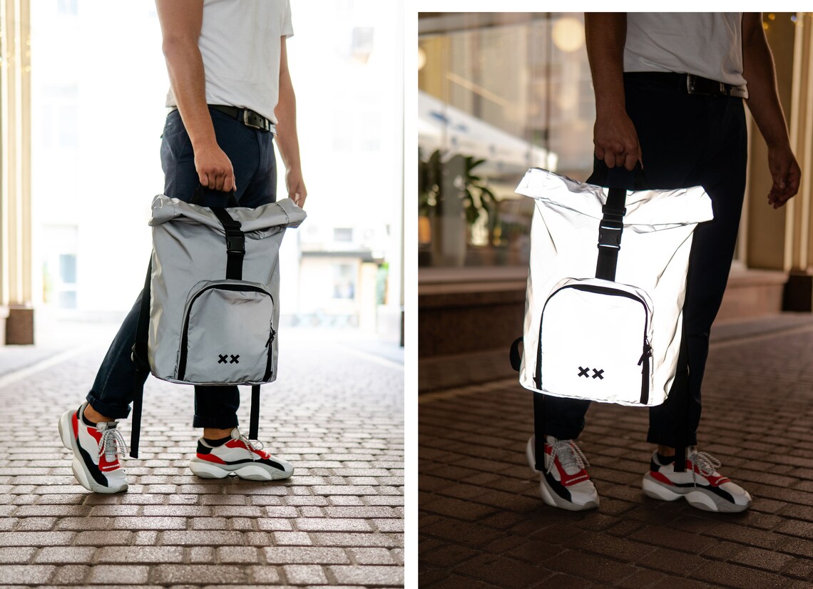 Reflective Roll Top Backpack Messenger Bag Men Travel | Etsy
