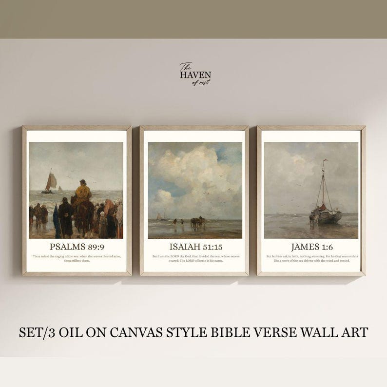 Set/ 3 Sea Themed Christian Wall Art Bundle | Printable Scripture Art ...