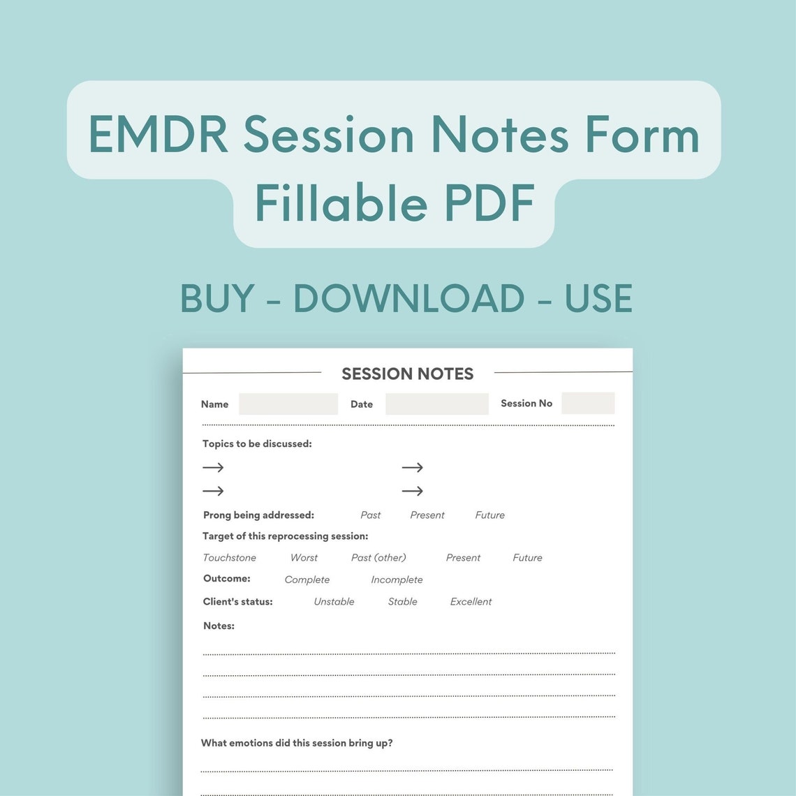 EMDR Editable Session Sheet Therapist Notes Editable PDF Worksheet EMDR ...