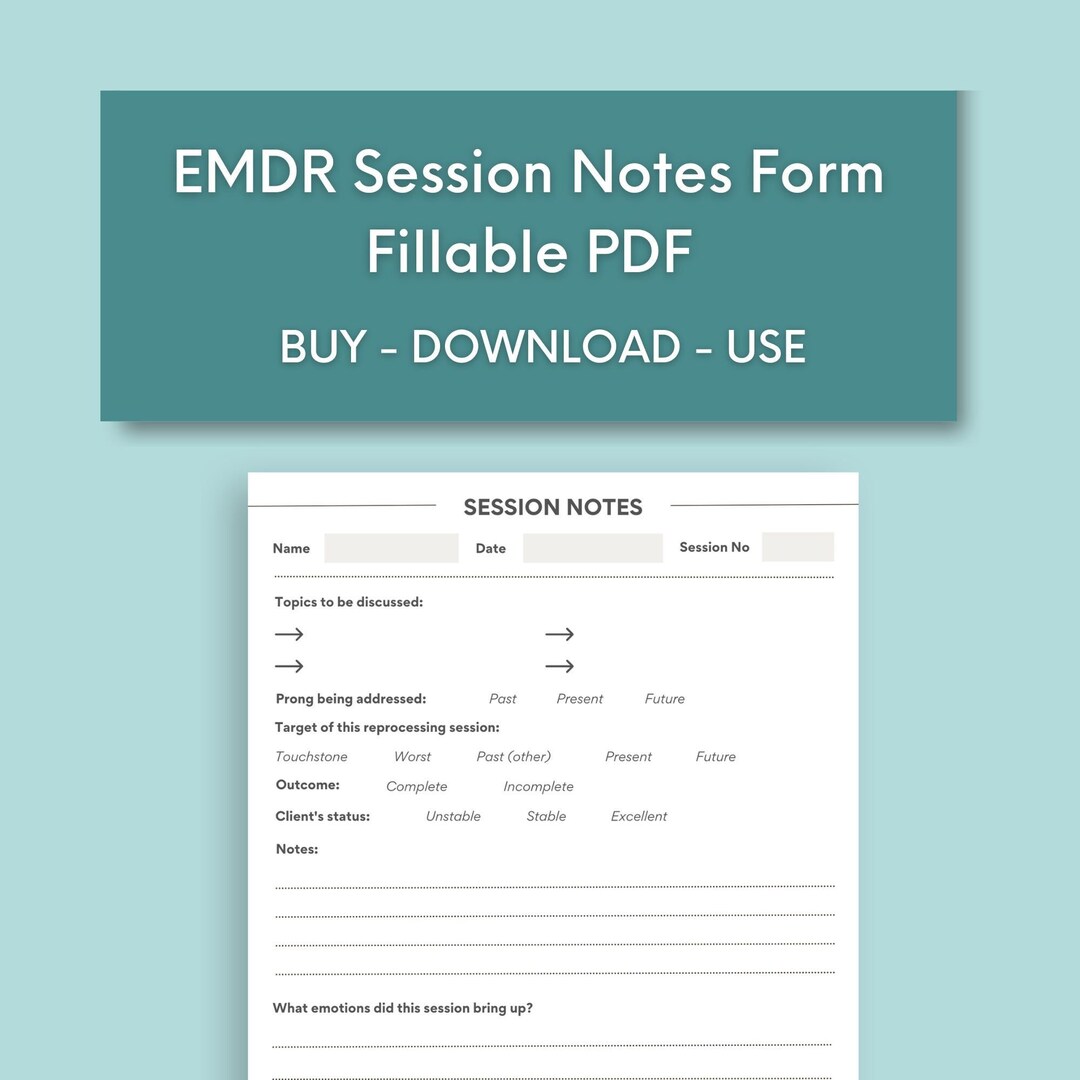 EMDR Session Notes Therapist Notes Editable PDF - Etsy