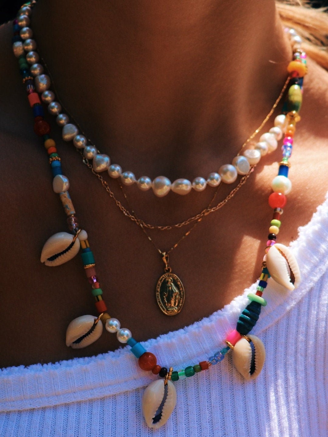 Beaded Cowrie Shell Necklaces/ Shell Jewelry/ Beachy Necklace ...