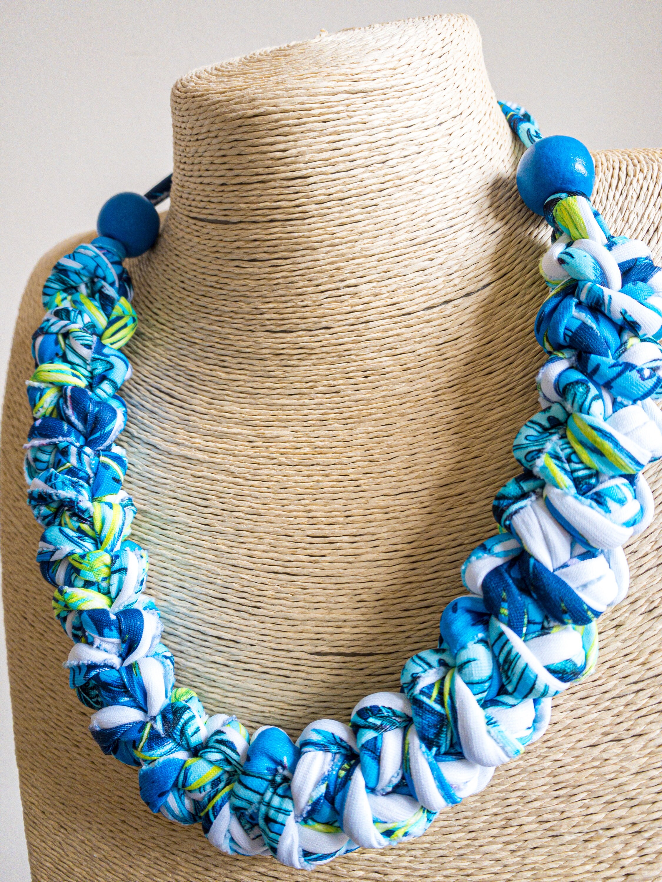 CROCHET NECKLACE Yarn Necklace Blue Statement Necklace | Etsy