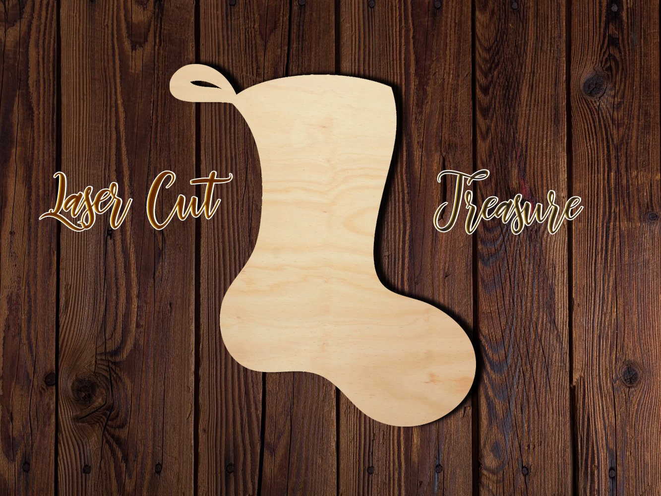 Stocking - Christmas - Unfinished Laser Cut Wood Shape - 1/8" Baltic ...