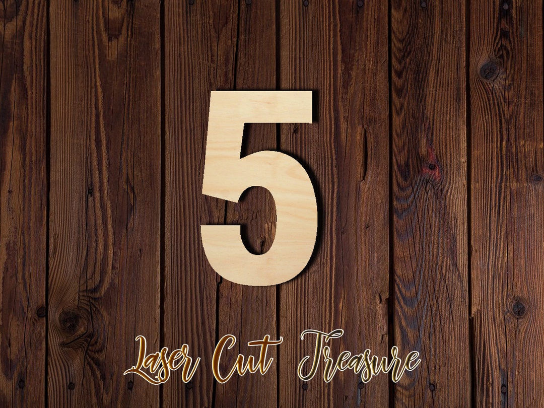 Five - Number - Unfinished Laser Cut Wood Shape - 1/8" Baltic Birch ...