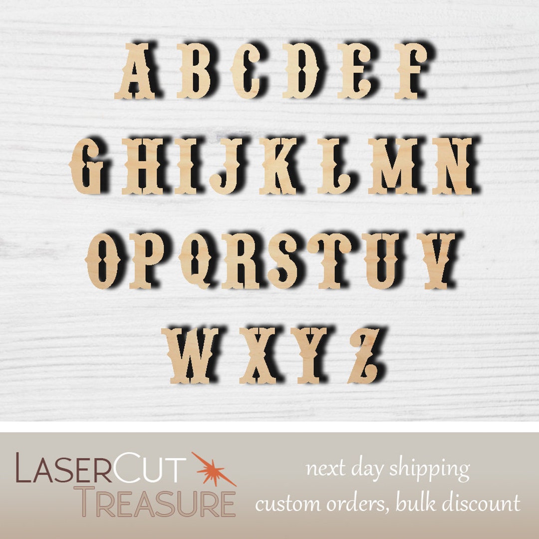 Western Letters A-Z - Unfinished Laser Cut Wood Shape - 1/8" Baltic ...
