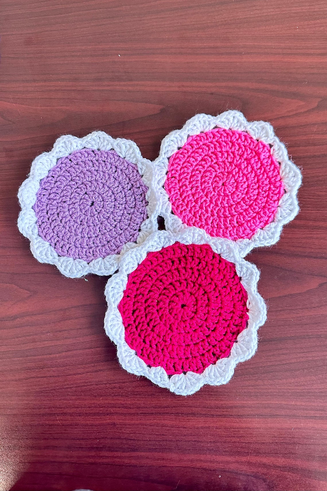 Festive Crochet Round Trivet, Set of Three, Ready to Ship Crocheted Hot ...