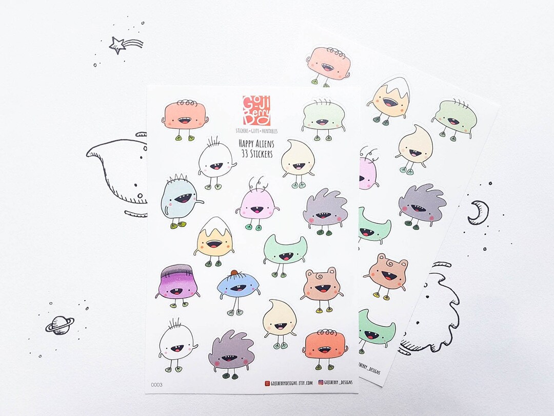 Alien Stickers, Outer Space Theme Sticker Sheets (pack of 33 Stickers ...