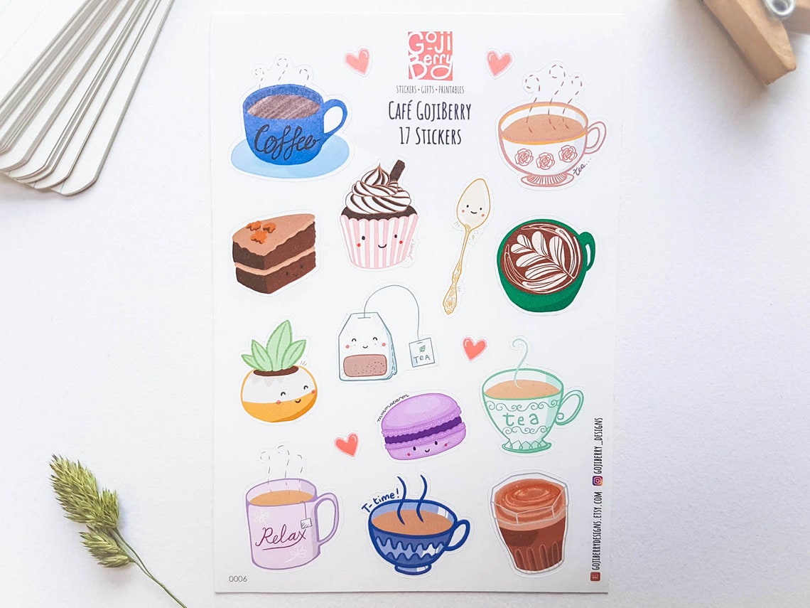 Cafe Stickers, Coffee and Tea Sticker Sheet for Planners, Snail Mail ...