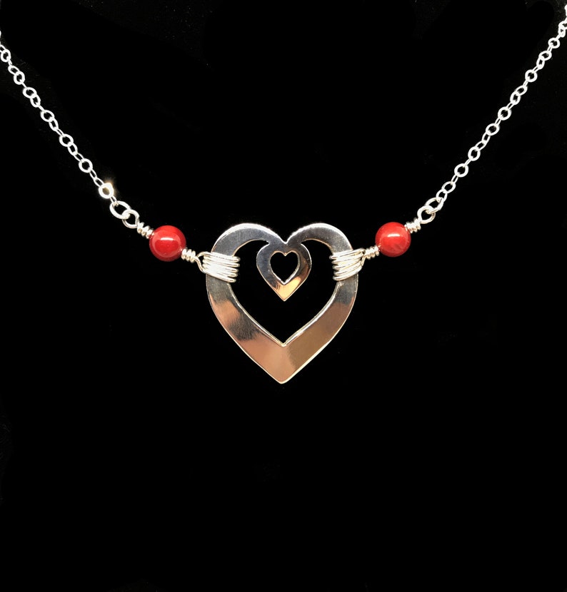 Multi-heart Pendant With Red Bamboo Coral Accents, Hand Wrapped ...