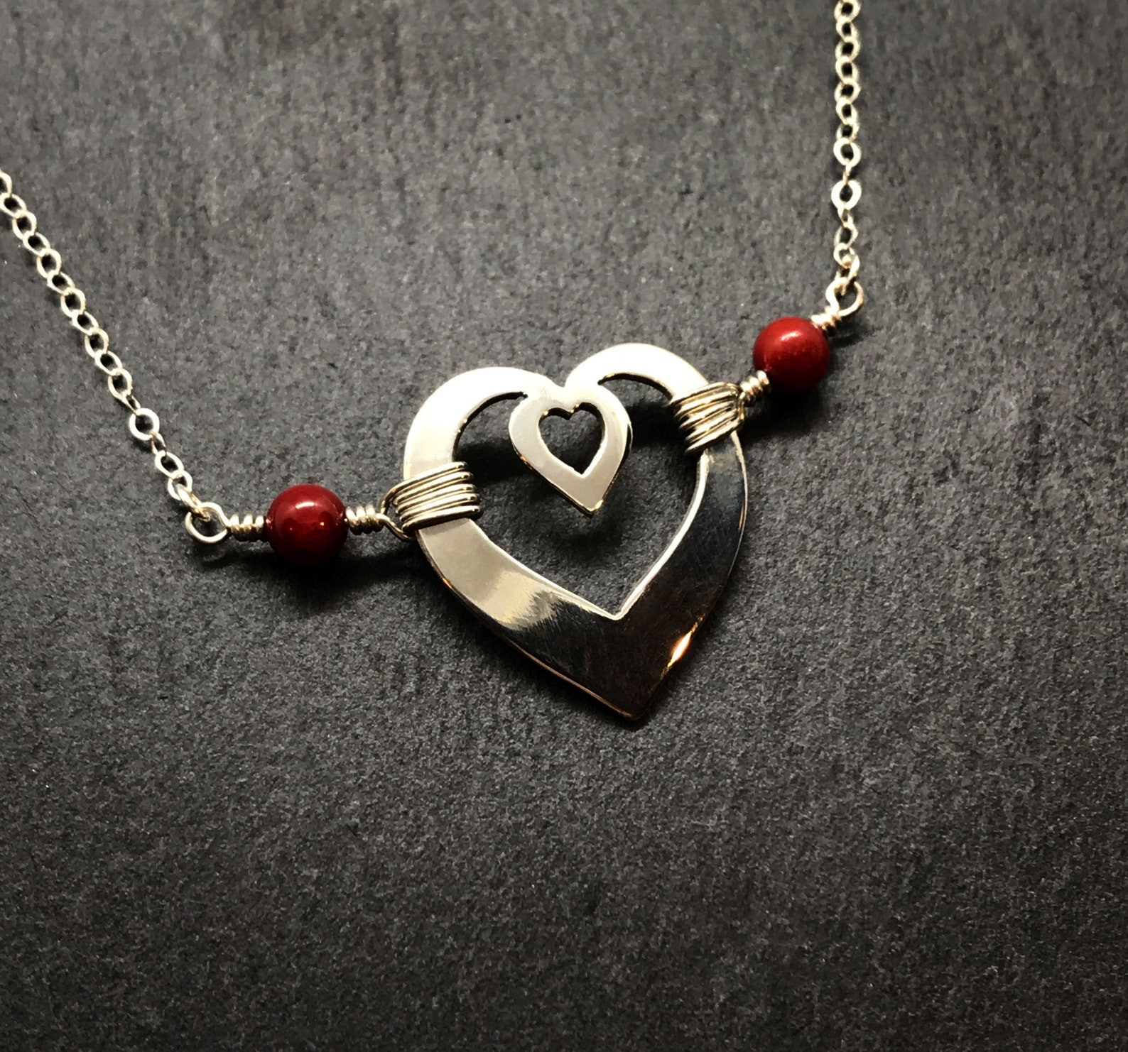 Multi-heart Pendant With Red Bamboo Coral Accents, Hand Wrapped ...