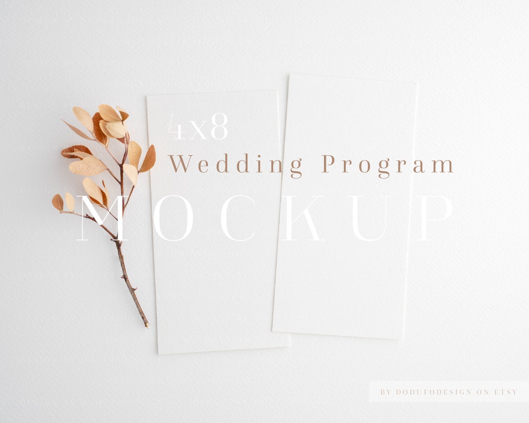 Wedding Program Mockup, Wedding Stationery Mockup, 4x8 Inches, Two ...