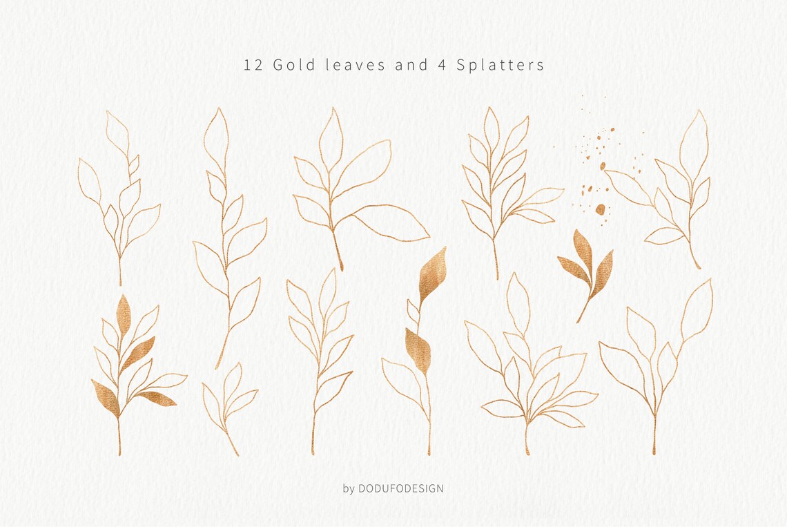 Gold & Green Leaves Clipart Floral Watercolor Greenery - Etsy