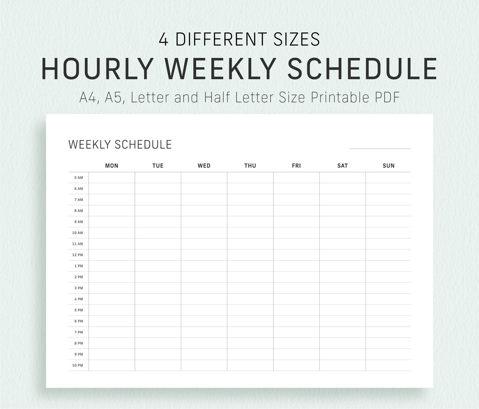 Hourly Weekly Schedule Printable PDF Weekly Organizer - Etsy