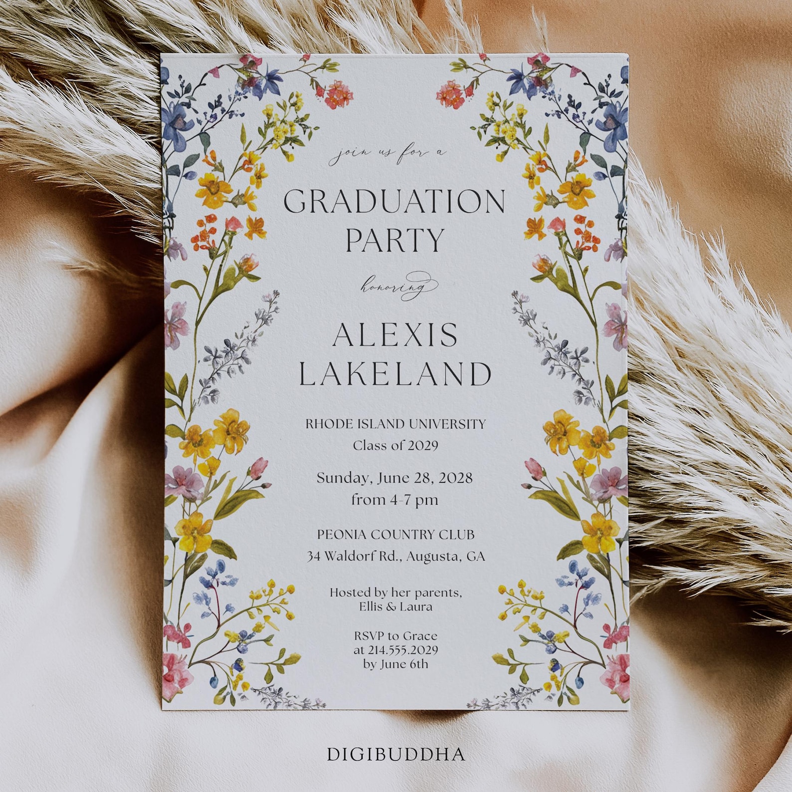Boho Graduation Party Invitation Editable Floral Graduate Announcement ...