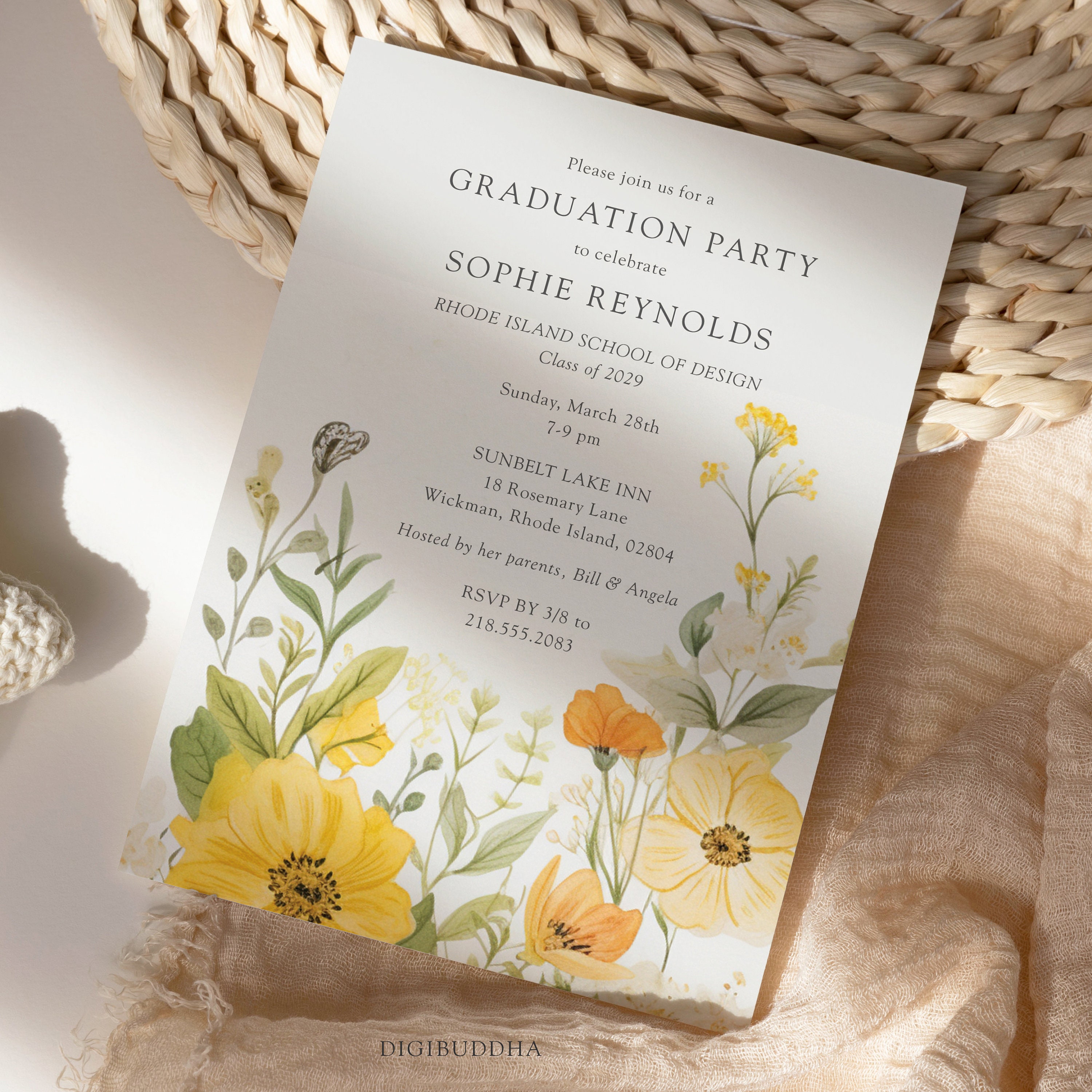 Wildflower Graduation Party Invitation Template, Watercolor Graduation ...
