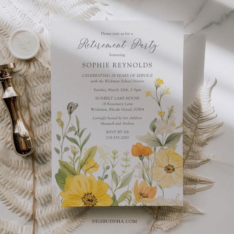 Printable Watercolor Flowers Retirement Invitation, Wildflower ...