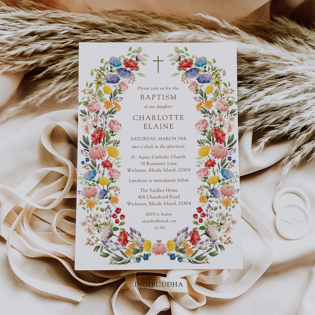 Spring Baptism Invitation, Floral Baptism Invitation, Spring Baptism ...