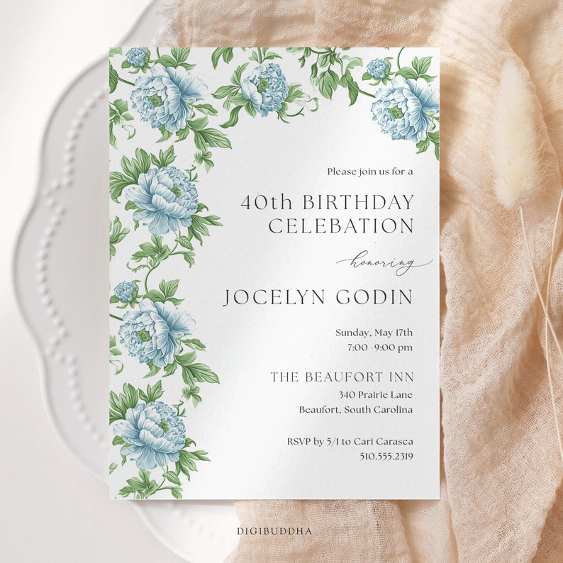 40th Birthday Invitation, Garden Party Invitation Template, Spring ...