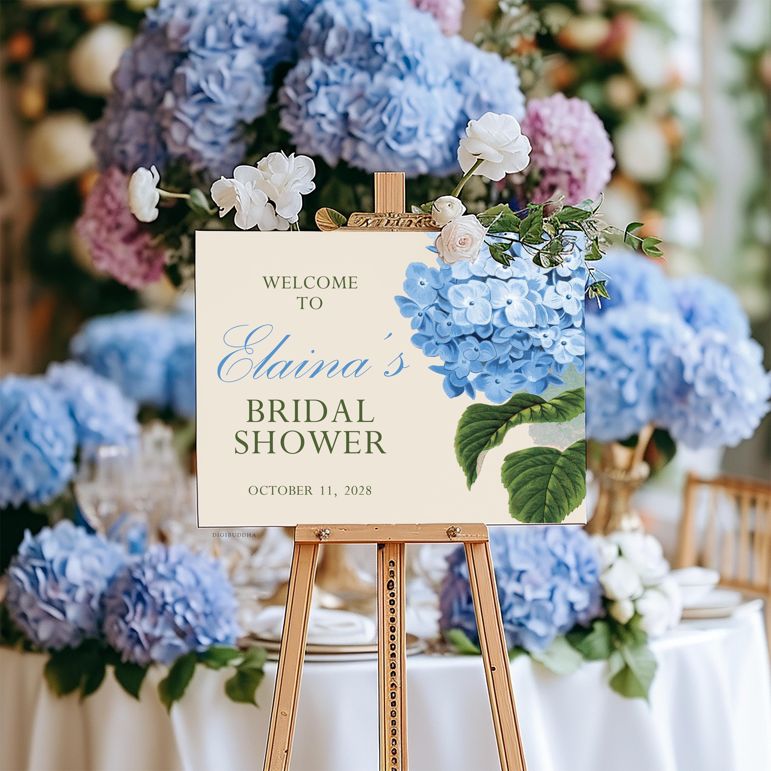 Editable Welcome Template, Vintage Blue Hydrangea Bridal Shower Welcome ...