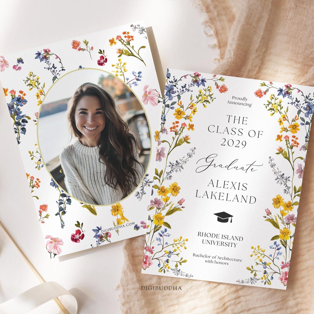 Wildflower Grad Announcement, Boho Photo Graduation Announcement Floral ...