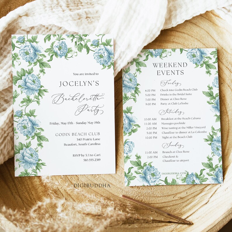 Dusty Blue Bachelorette Template, Southern Bachelorette Invite, Coastal ...
