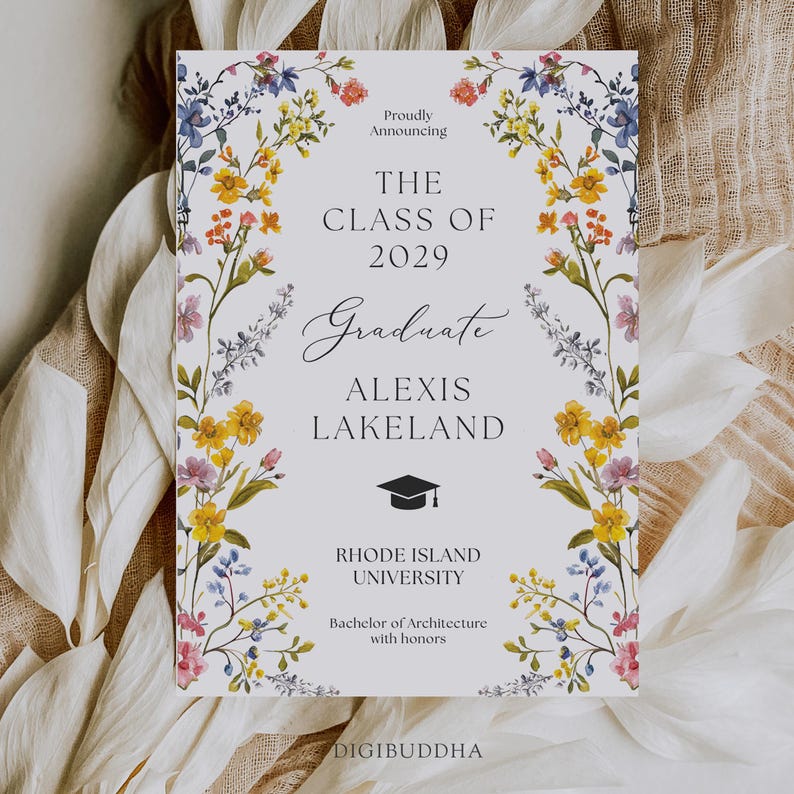 Wildflower Senior Graduate Announcement Template Modern Minimalist Graduation Announcements ...