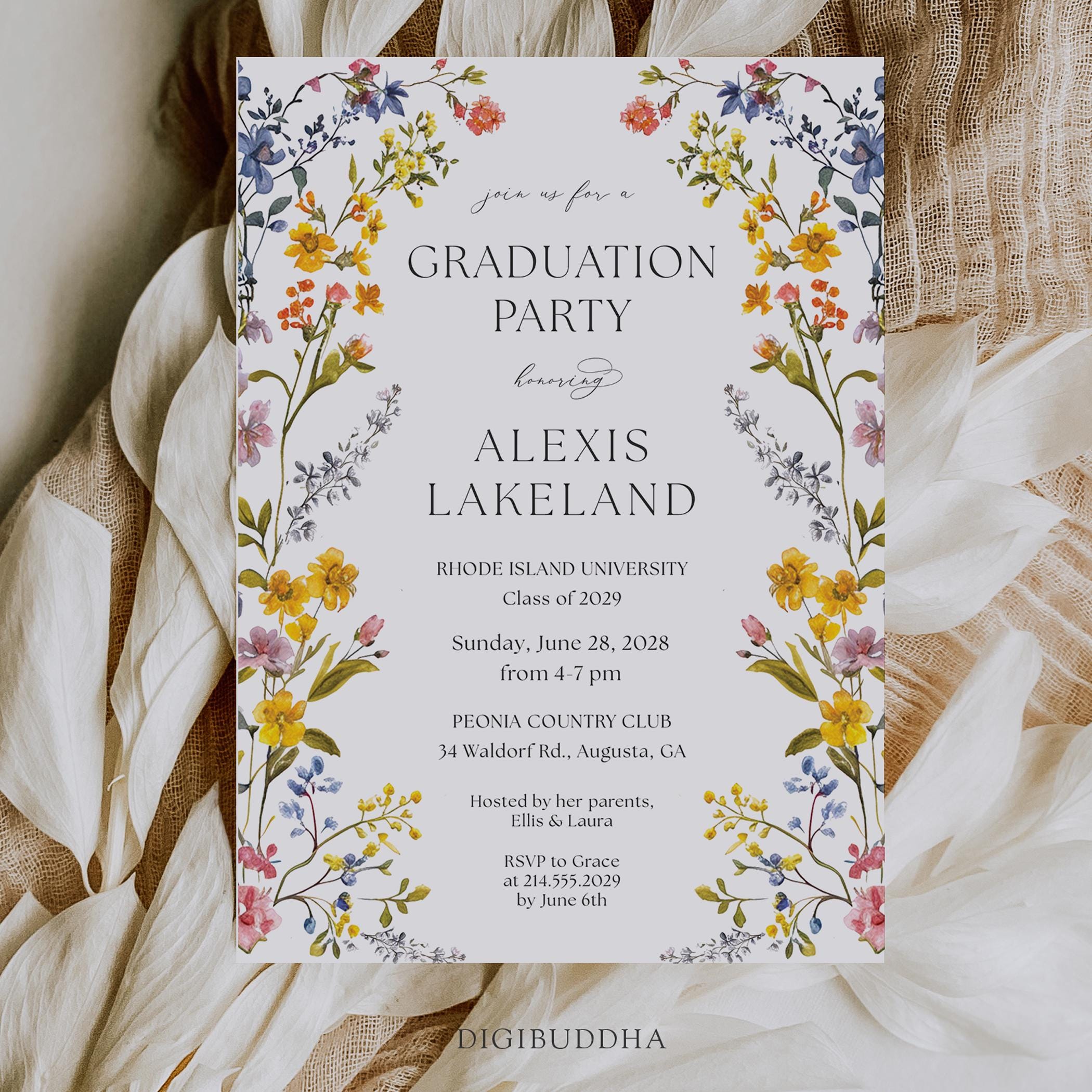 Editable Wildflower Graduation Invitation, Wildflower Graduation Party ...