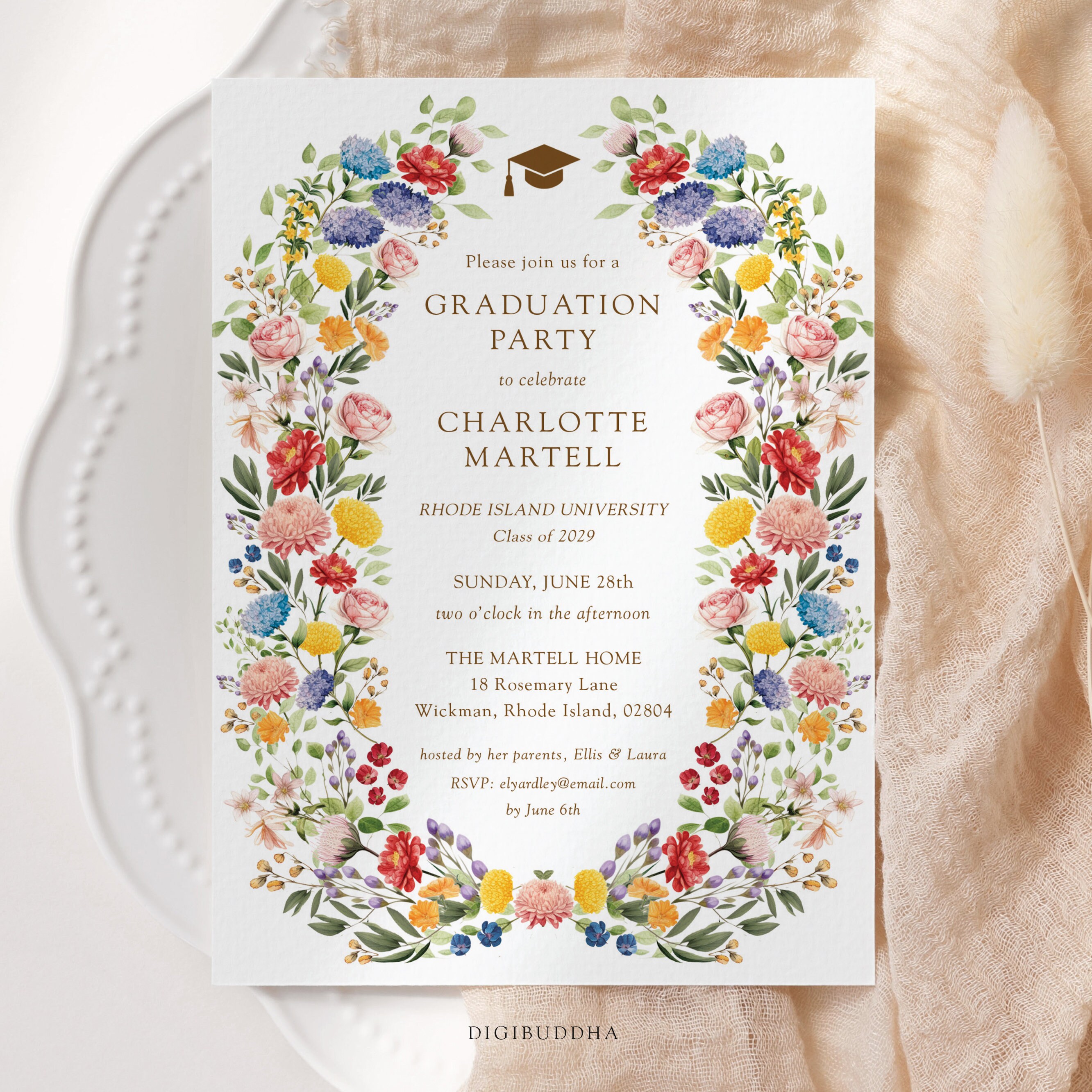 Wildflower Graduation Party Invitation Template, Boho Grad Party, DIY ...